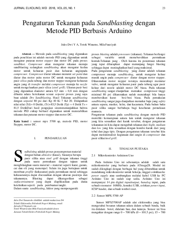 (PDF) Pengaturan Tekanan pada Sandblasting dengan Metode PID Berbasis Arduino
