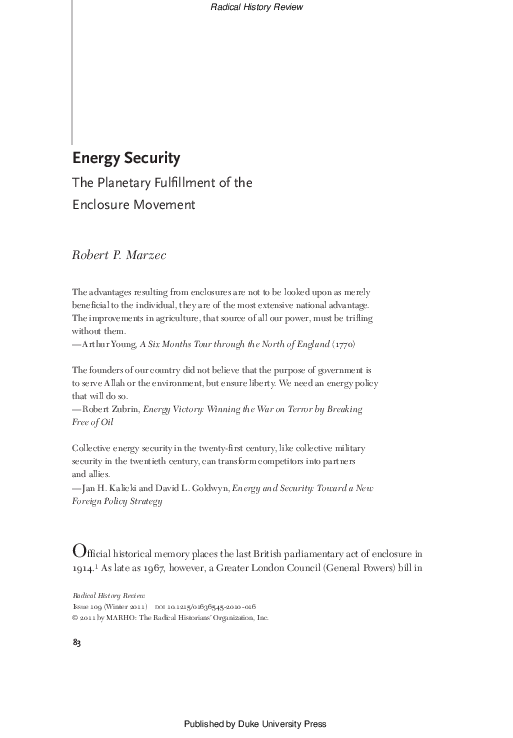 (PDF) Energy Security: The Planetary Fulfillment of the Enclosure Movement