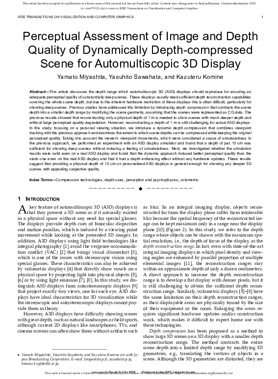 (PDF) Perceptual Assessment of Image and Depth Quality of Dynamically Depth-compressed Scene for ...