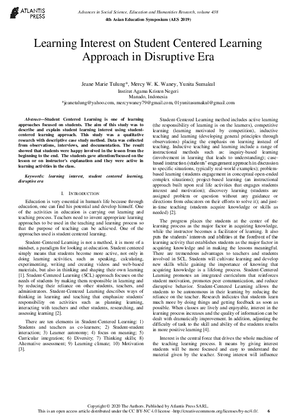 (PDF) Learning Interest on Student Centered Learning Approach in Disruptive Era