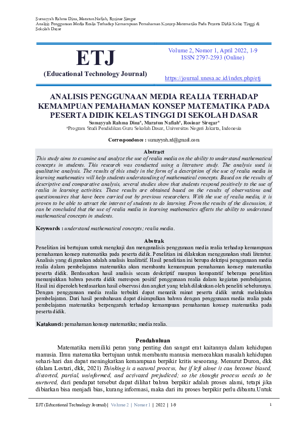 (PDF) Analisis Penggunaan Media Realia Terhadap Kemampuan Pemahaman ...