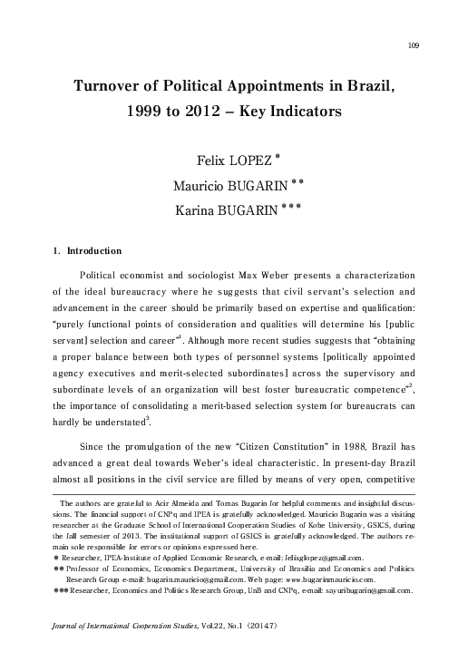 (PDF) 1（2014.7） Turnover of Political Appointments in Brazil