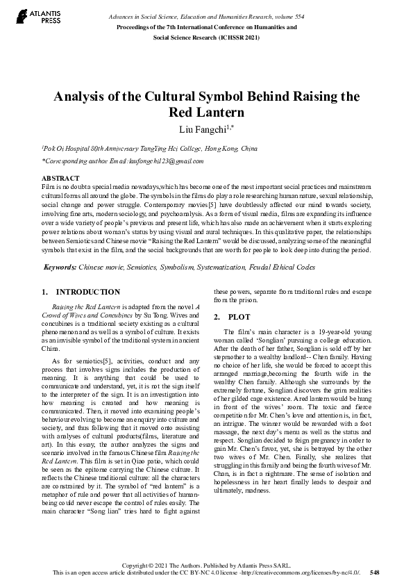 (PDF) Analysis of the Cultural Symbol Behind Raising the Red Lantern