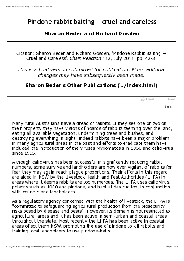 (PDF) Pindone Rabbit Baiting-Cruel and Careless