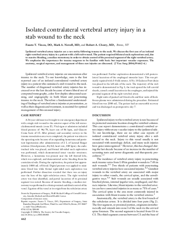 (PDF) Isolated Contralateral Vertebral Artery Injury in a Stab Wound to ...