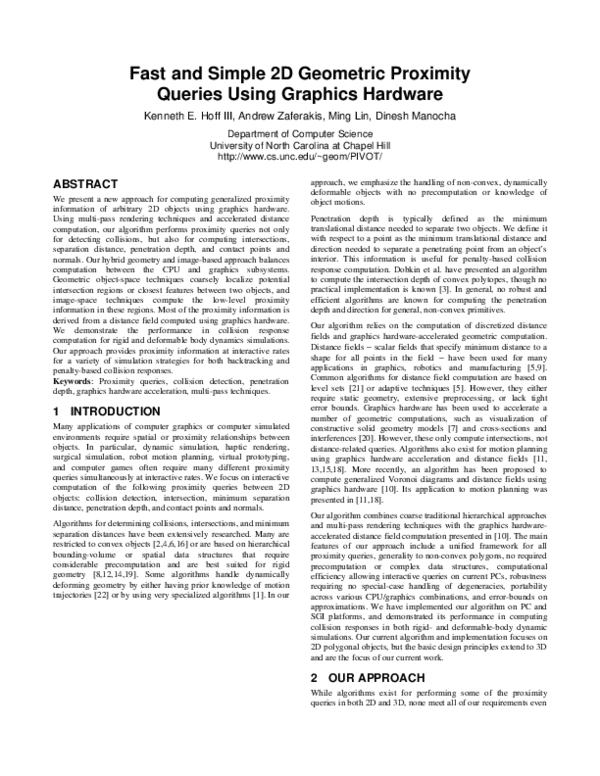 Pdf Fast And Simple 2d Geometric Proximity Queries Using Graphics Hardware