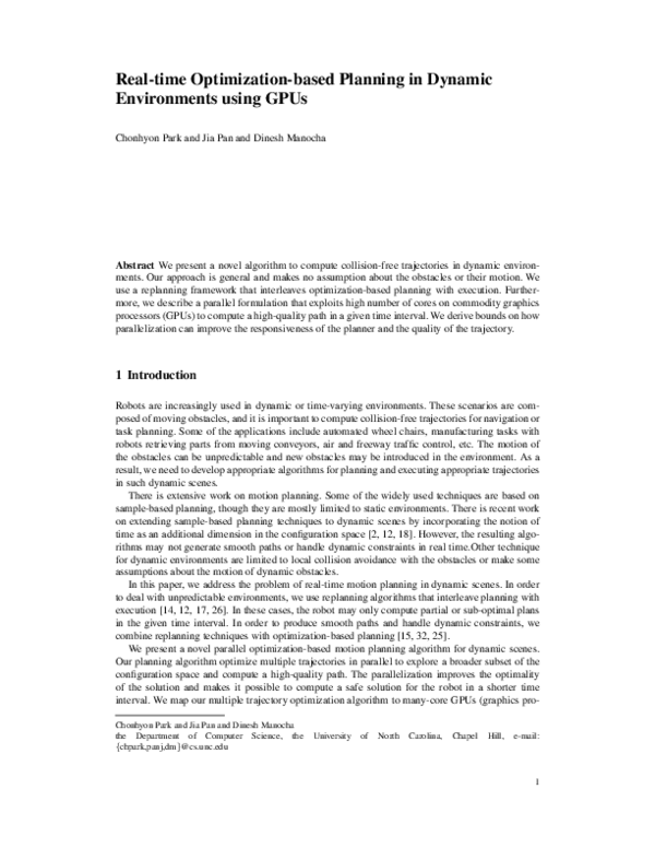 (PDF) Real-time optimization-based planning in dynamic environments using GPUs
