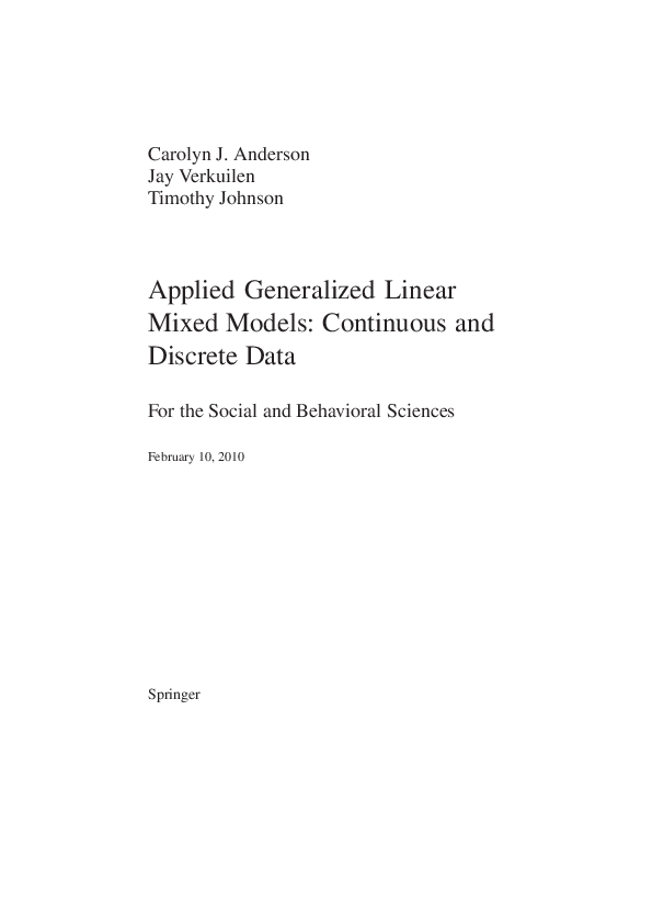 (PDF) Applied Generalized Linear Mixed Models: Continuous and Discrete Data