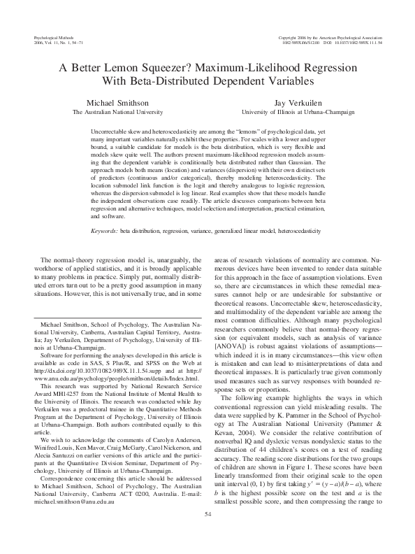 (PDF) A better lemon squeezer? Maximum-likelihood regression with beta ...