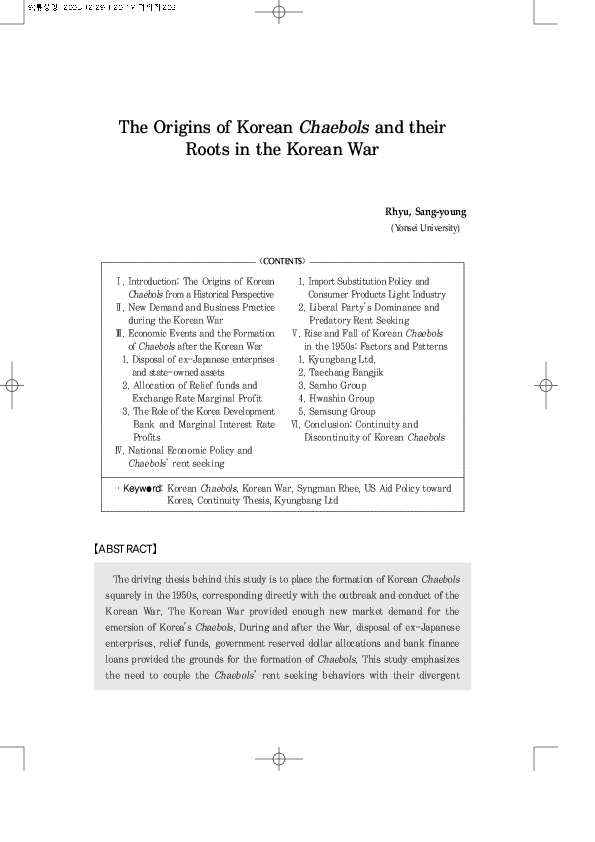 (PDF) The Origins of Korean Chaebols and their Roots in the Korean War