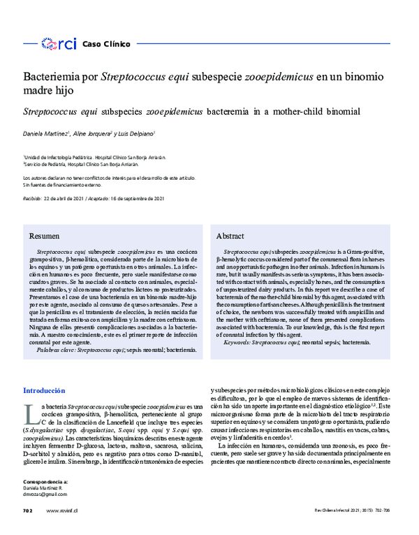 (PDF) Bacteriemia por Streptococcus equi subespecie zooepidemicus en un ...