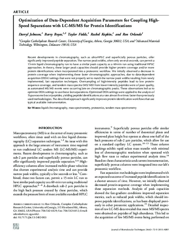 (PDF) Optimization of Data-Dependent Acquisition Parameters for Coupling High-Speed Separations ...