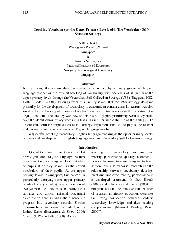 (PDF) Teaching Vocabulary at the Upper Primary Levels with the ...