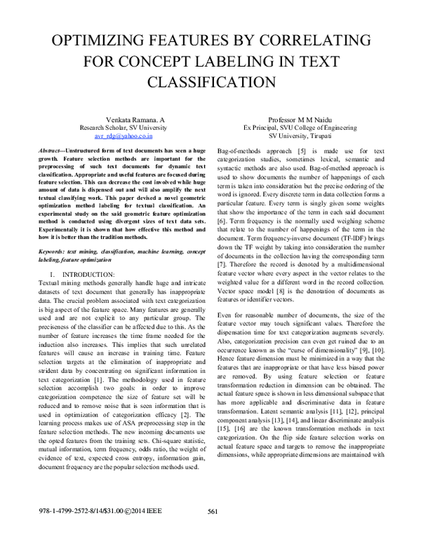 (PDF) Optimizing features by correlating for concept labeling in text classification