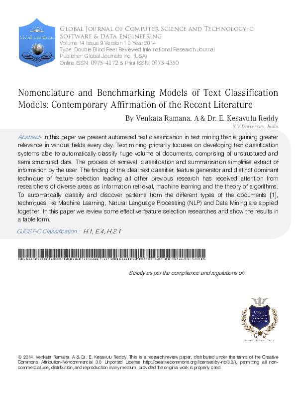 (PDF) Review of Nomenclature and Benchmarking Models of Text Classification Models: Contemporary ...