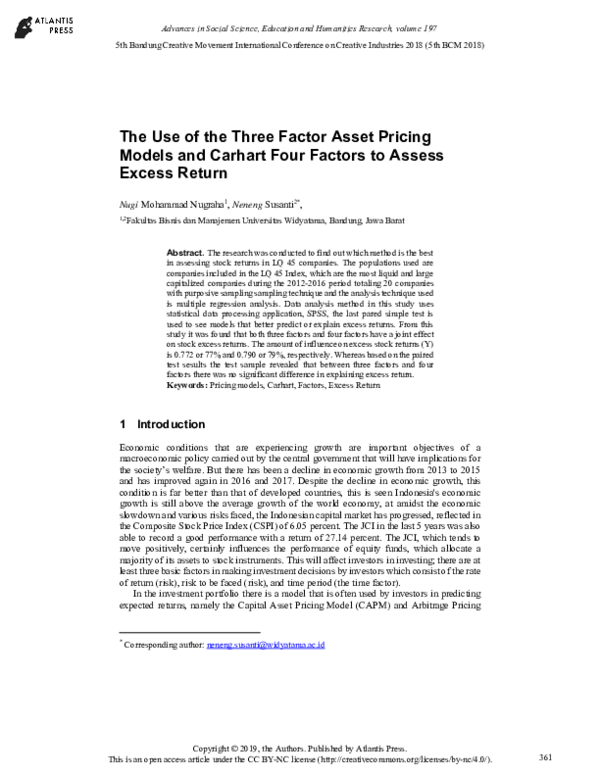 (PDF) The Use of The Three Factor Asset Pricing Models and Carhart Four ...