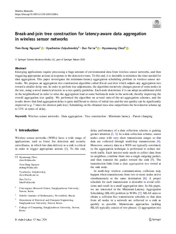 (PDF) Break-and-join tree construction for latency-aware data aggregation in wireless sensor ...