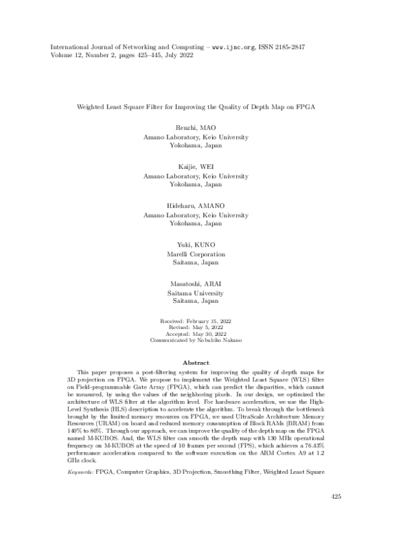 (PDF) Weighted Least Square Filter for Improving the Quality of Depth Map on FPGA | Kaijie Wei ...