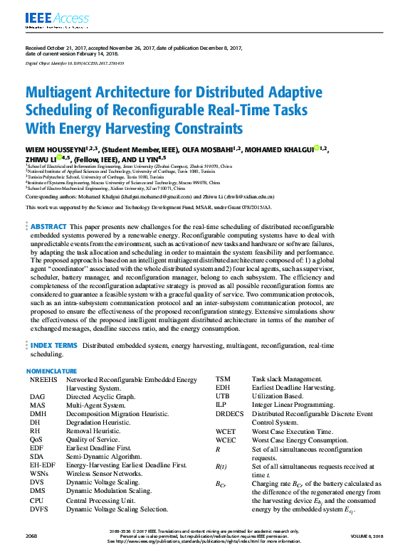 Pdf Multiagent Architecture For Distributed Adaptive Scheduling Of