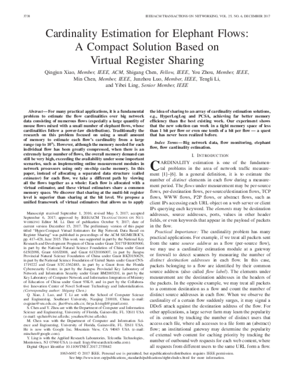(PDF) Cardinality Estimation for Elephant Flows | Yibei Ling - Academia.edu (PDF) Cardinality Estimation for Elephant Flows | Yibei Ling - Academia.edu