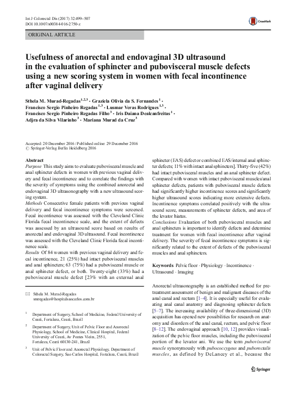 Pdf Usefulness Of Anorectal And Endovaginal 3d Ultrasound In The