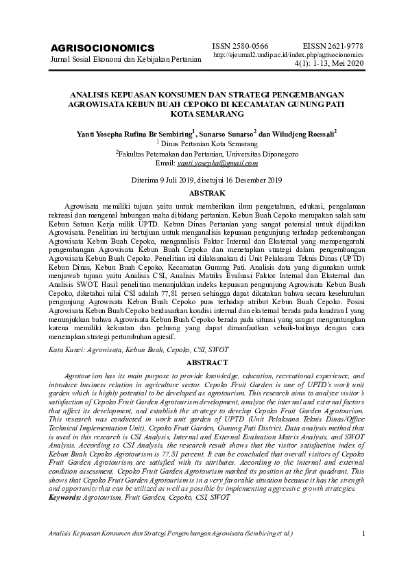 (PDF) Analisis Kepuasan Konsumen Dan Strategi Pengembangan Agrowisata ...