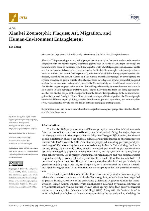 (PDF) Xianbei Zoomorphic Plaques: Art, Migration, and Human-Environment ...