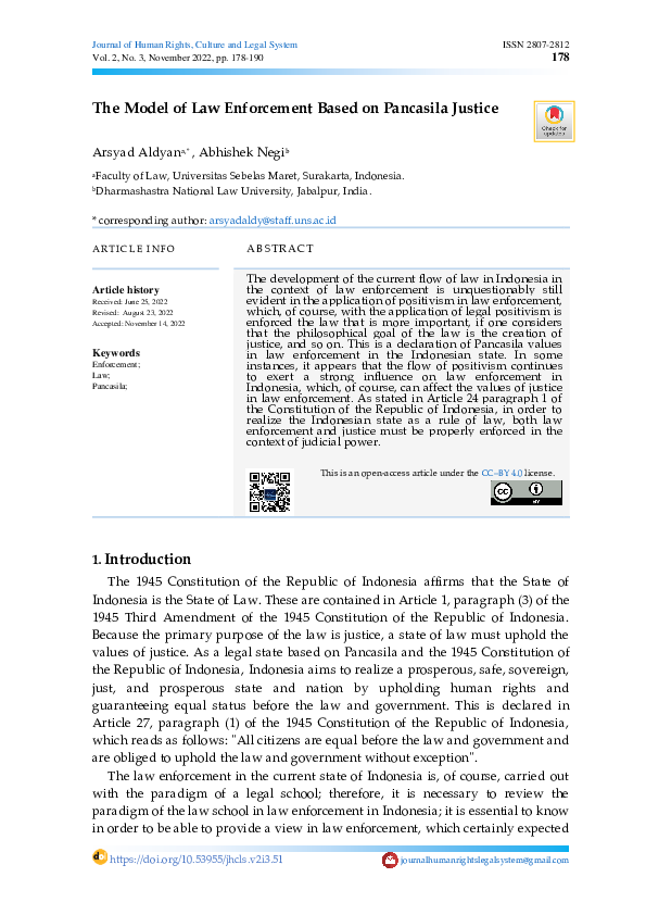 (PDF) The Model of Law Enforcement Based on Pancasila Justice