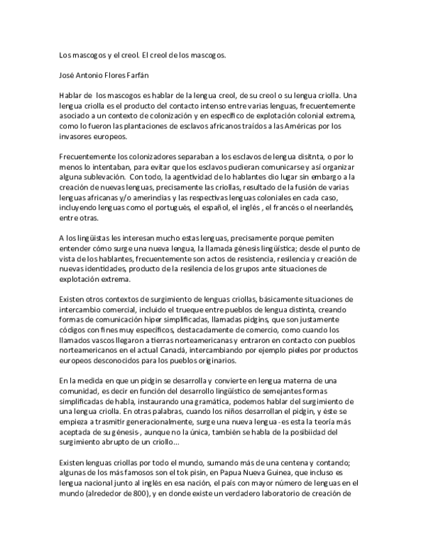 (DOC) Los mascogos y el creol. El creol de los mascogos