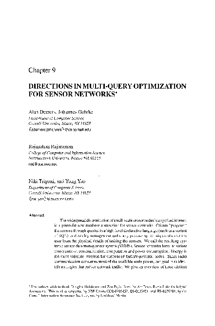 Pdf Directions In Multi Query Optimization For Sensor Networks