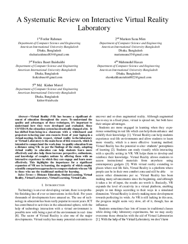 (PDF) A Systematic Review on Interactive Virtual Reality Laboratory | Mahmudul Hasan - Academia.edu