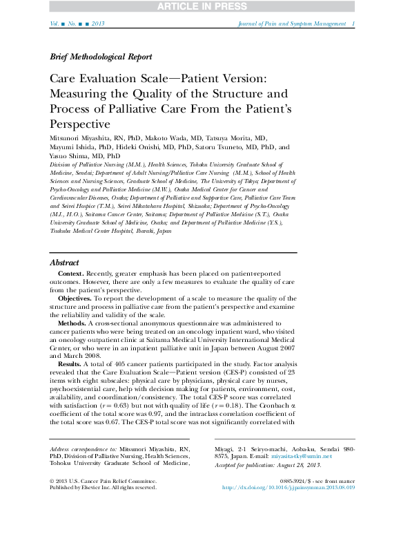 (PDF) Care Evaluation Scale—Patient Version: Measuring the Quality of ...