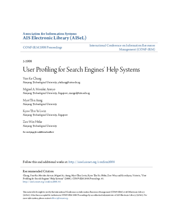 (PDF) User Profiling for Search Engines' Help Systems
