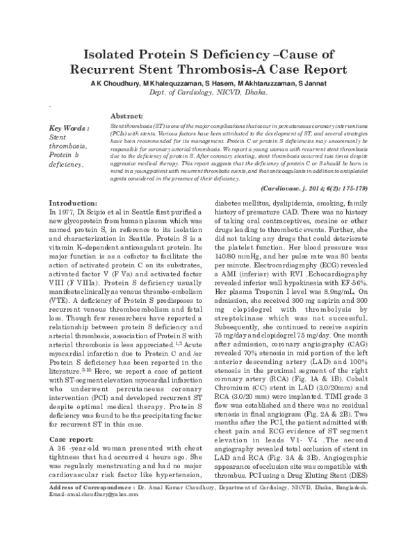 (PDF) Isolated Protein S Deficiency - Cause of Recurrent Stent ...