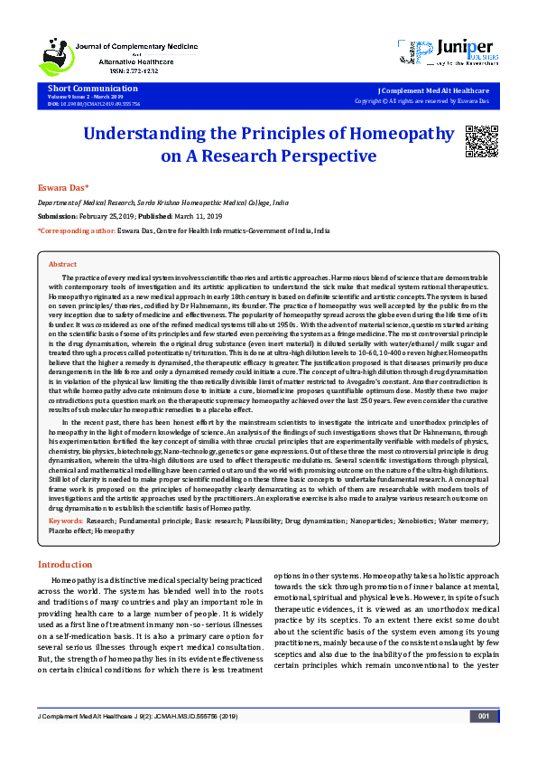 (PDF) Understanding the Principles of Homeopathy on A Research Perspective