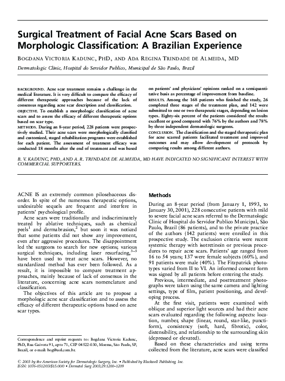 (PDF) Surgical Treatment of Facial Acne Scars Based on Morphologic ...