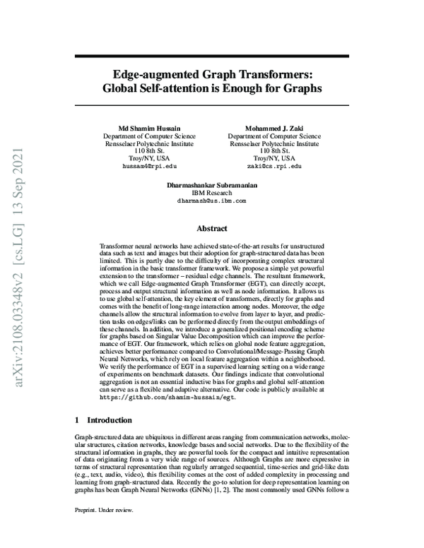 (PDF) Edge-augmented Graph Transformers: Global Self-attention is Enough for Graphs