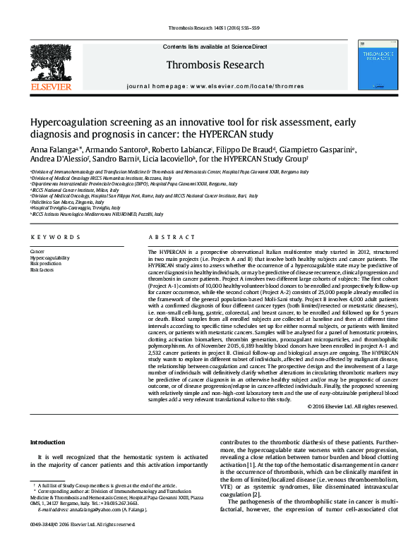 (PDF) Hypercoagulation screening as an innovative tool for risk ...