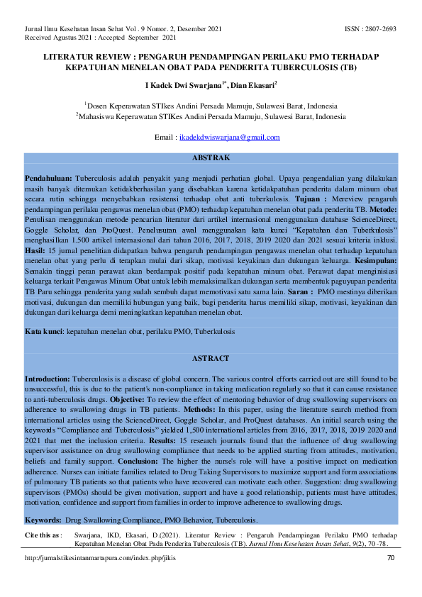 (PDF) Literatur Review : Pengaruh Pendampingan Perilaku Pmo Terhadap ...