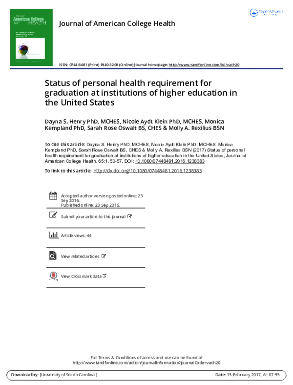 (PDF) Status of personal health requirement for graduation at ...