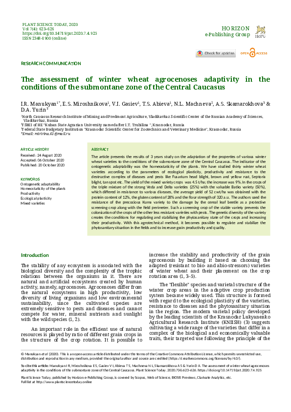 (PDF) The assessment of winter wheat agrocenoses adaptivity in the ...