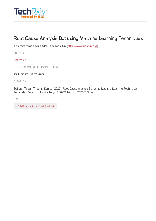 (PDF) Root Cause Analysis Bot using Machine Learning Techniques Root Cause Analysis Bot using ...