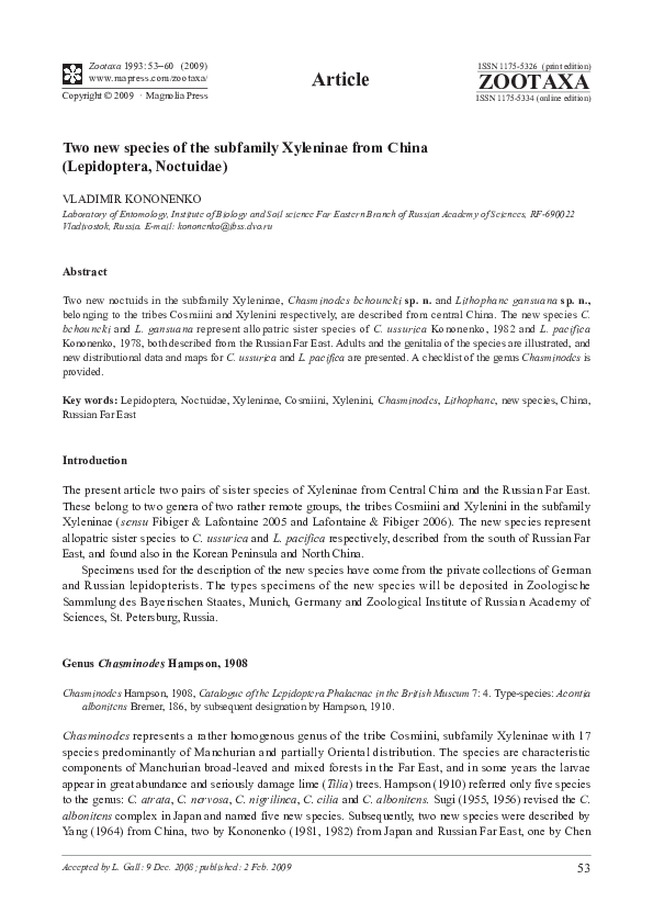 (PDF) New Xyleninae Moths from Central China