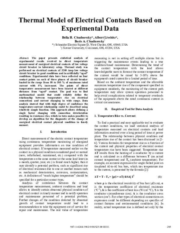 (PDF) Thermal Model of Electrical Contacts Based on Experimental Data