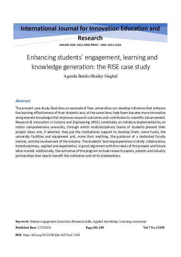 (PDF) Enhancing students´ engagement, learning and knowledge generation