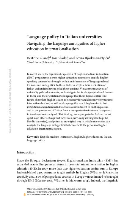 (PDF) Language policy in Italian universities