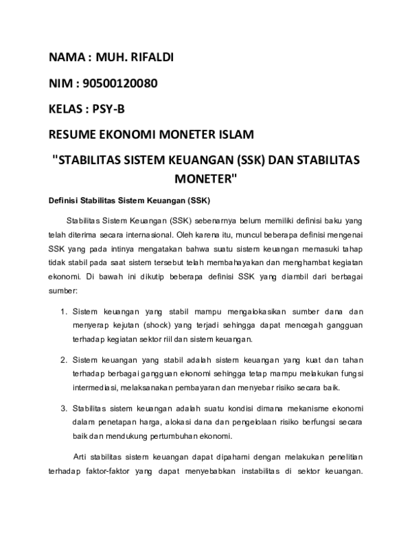 (DOC) NAMA : MUH. RIFALDI NIM : 90500120080 KELAS : PSY-B RESUME EKONOMI MONETER ISLAM ...