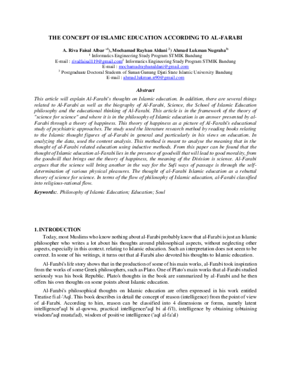 (PDF) THE CONCEPT OF ISLAMIC EDUCATION ACCORDING TO AL-FARABI