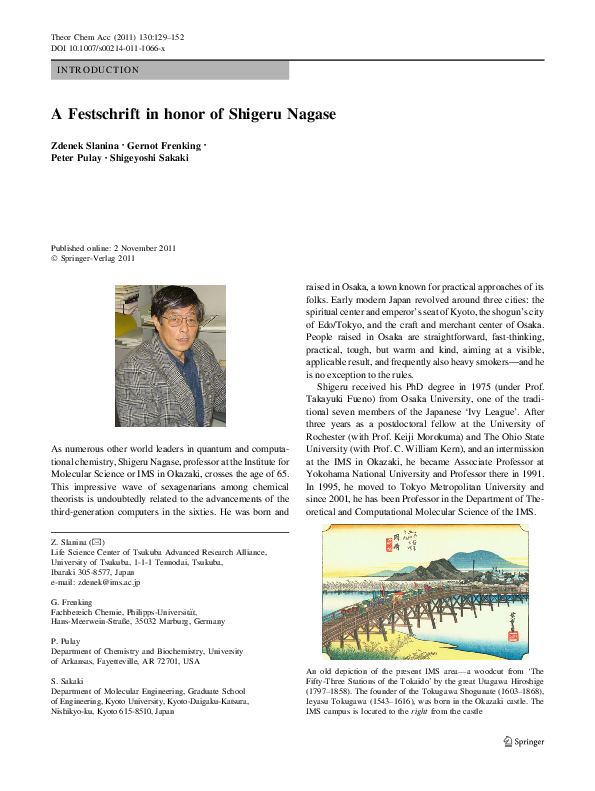 (PDF) A Festschrift in honor of Shigeru Nagase
