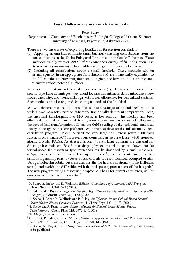 (PDF) An efficient atomic orbital based second-order Møller–Plesset ...